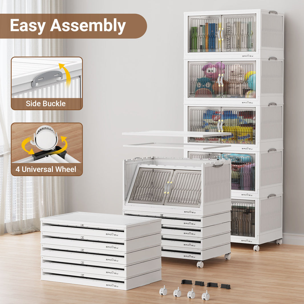 Plastics Stackable Storage Boxes Bins with Lid Door BROVIEW V8 30Gal